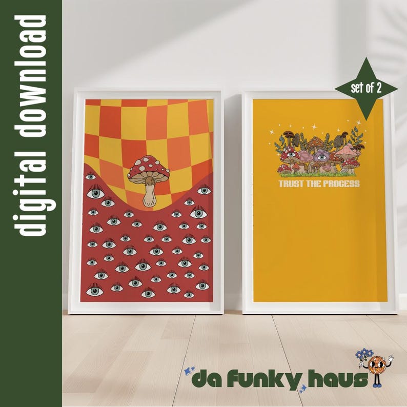 Funky Mushroom Poster: Retro Maximalist Home Decor (digital Download ...