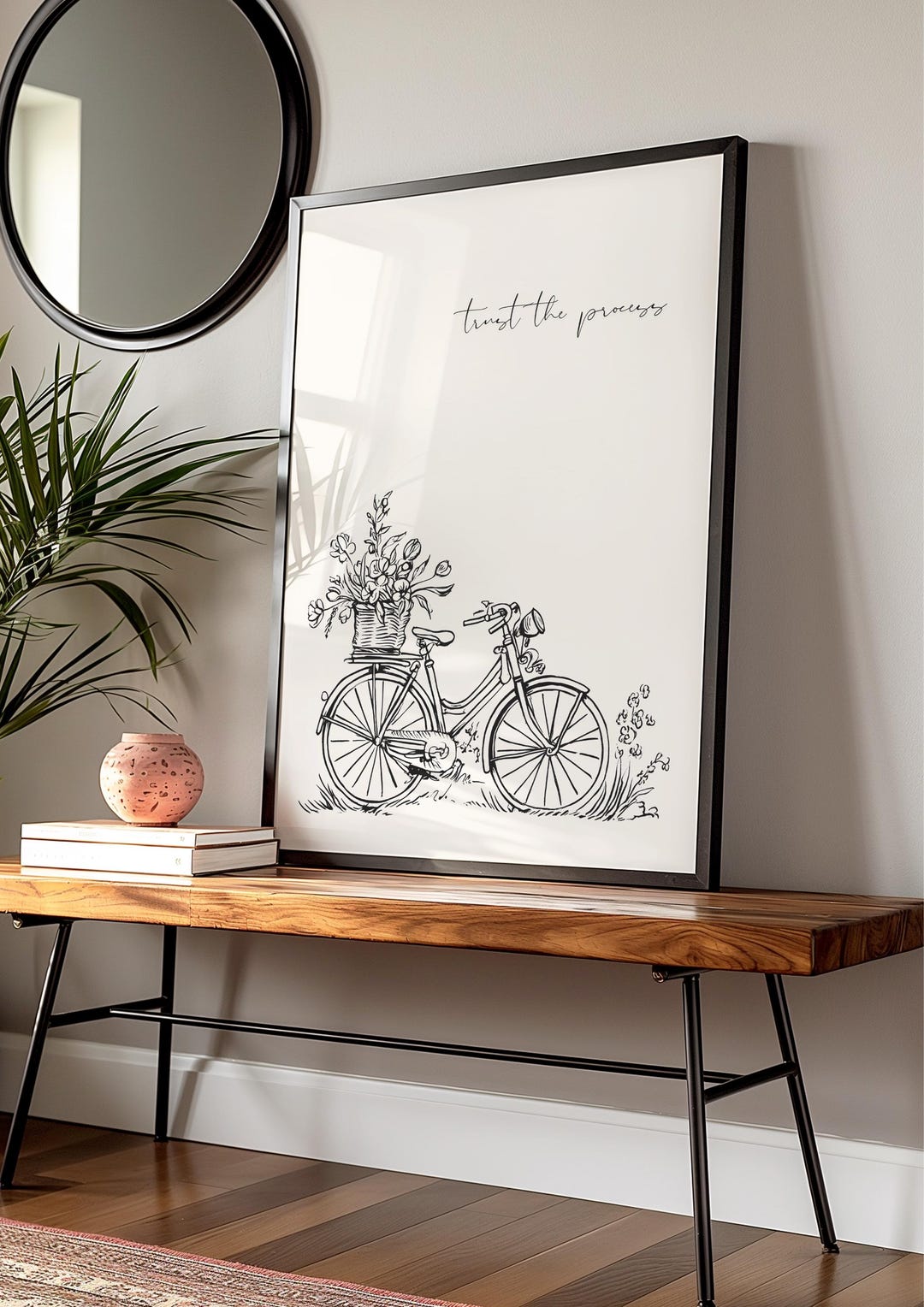 Trust the Process Poster, Vintage Bike With Flowers Wall Art, Pencil ...