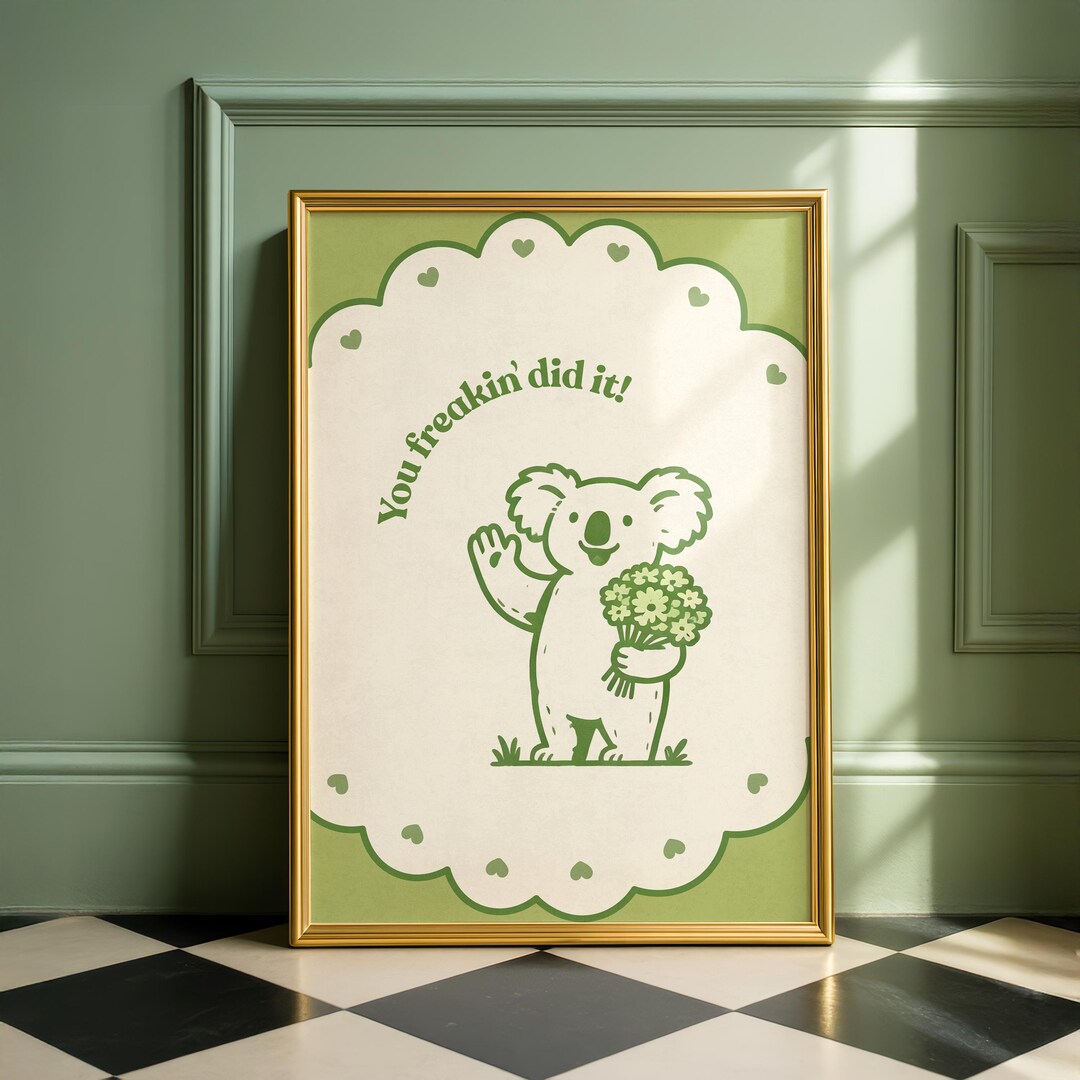 Retro Koala Encouragement Print, Motivational Wall Art - Etsy