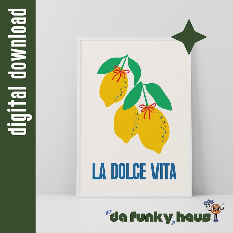 La Dolce Vita Lemon Print: Italian Kitchen Art, Retro Summer Decor ...