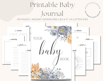 Printable Baby Journal, Pregnancy Journal, Baby Book, Baby Milestones ...