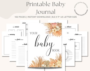 Printable Baby Journal, Pregnancy Journal, Baby Book, Baby Milestones ...