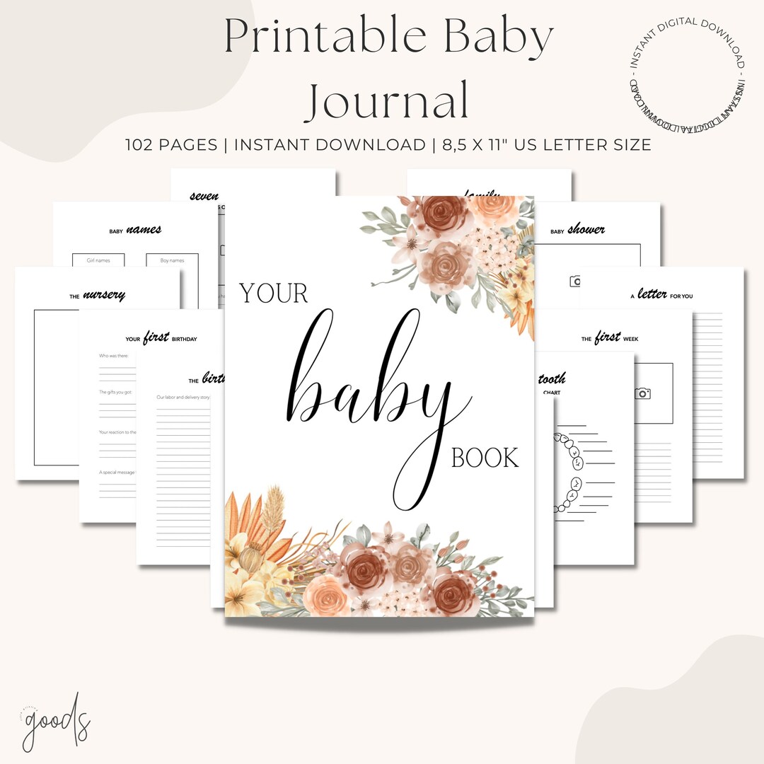 Printable Baby Journal, Pregnancy Journal, Baby Book, Baby Milestones ...