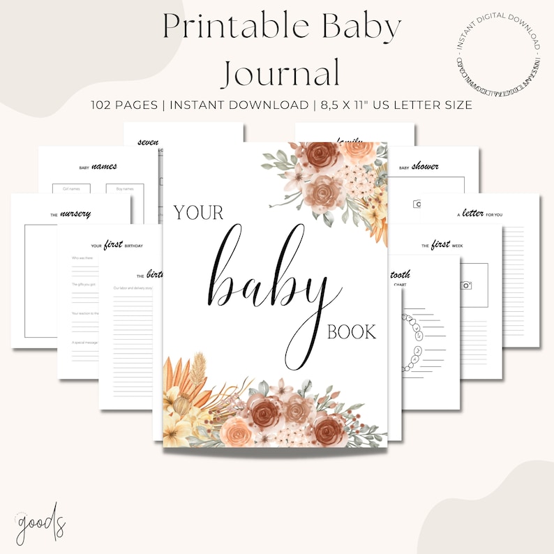 Printable Baby Journal, Pregnancy Journal, Baby Book, Baby Milestones ...