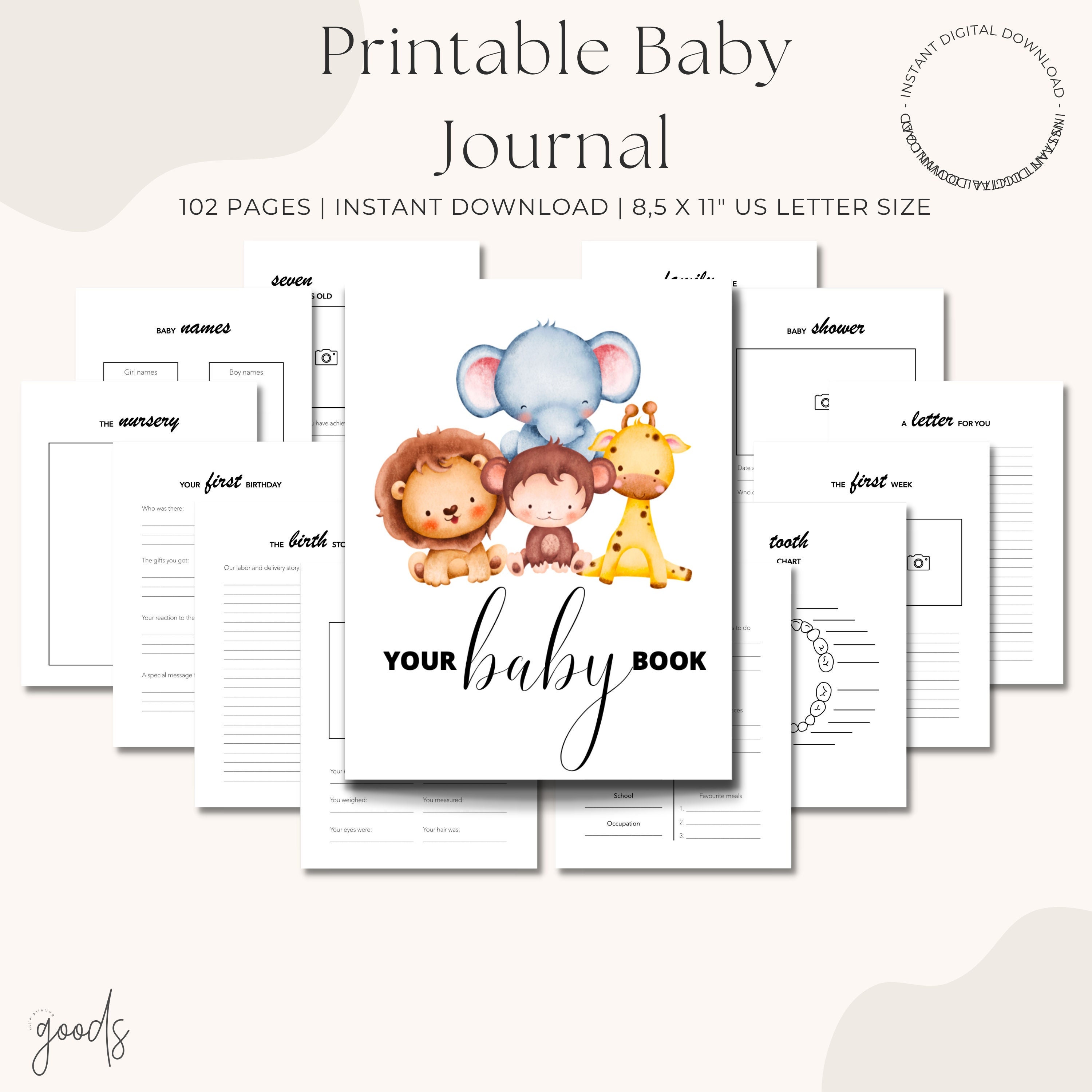 Printable Baby Journal, Pregnancy Journal, Baby Book, Baby Milestones ...