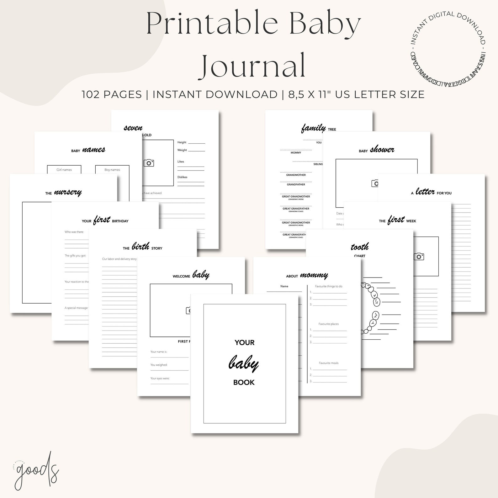 Printable Baby Journal, Pregnancy Journal, Baby Book, Baby Milestones ...