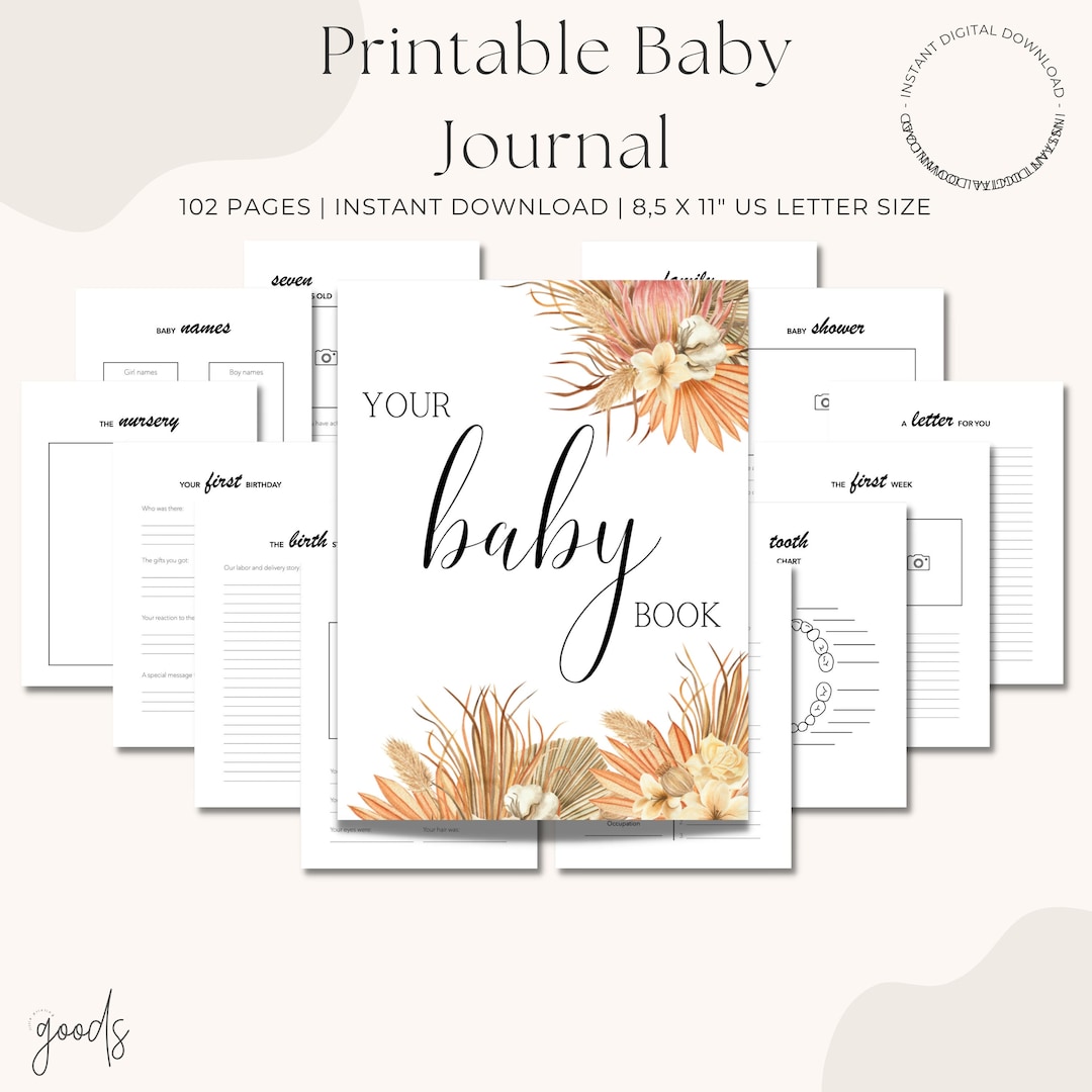 Printable Baby Journal, Pregnancy Journal, Baby Book, Baby Milestones ...