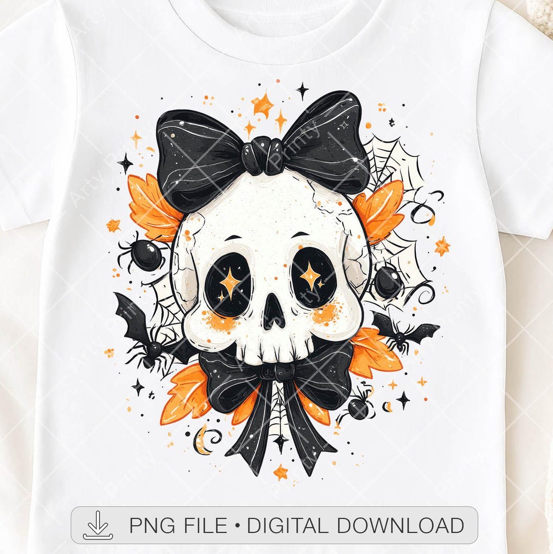 Halloween Skull With Bow PNG, Spooky Skull Clipart, Sublimation DTF ...