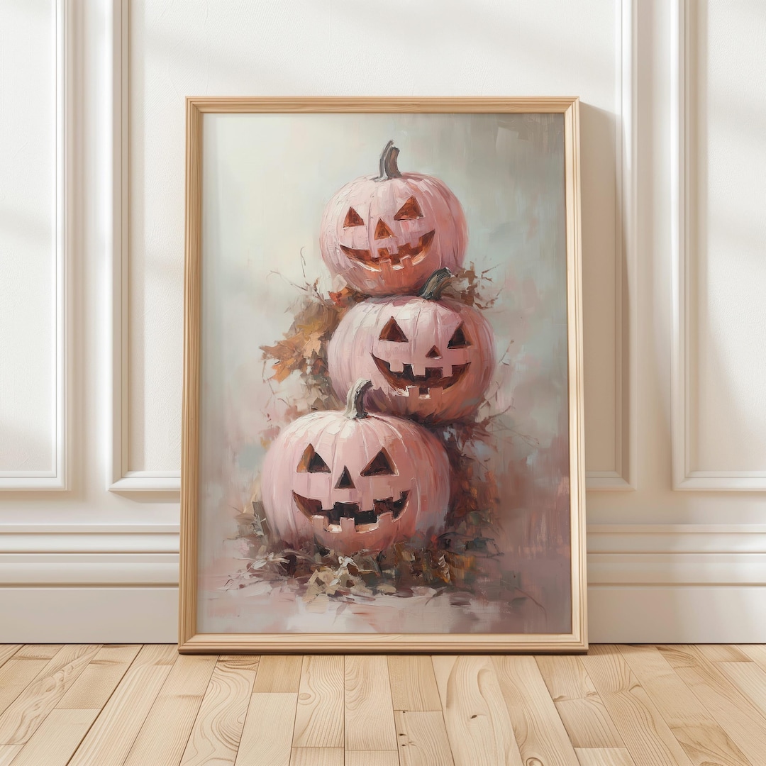Pastel Pink Pumpkin Halloween Art Print | Cozy Fall Pumpkin Decor ...
