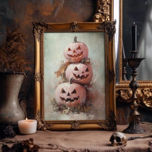 Pastel Pink Pumpkin Halloween Art Print | Cozy Fall Pumpkin Decor ...