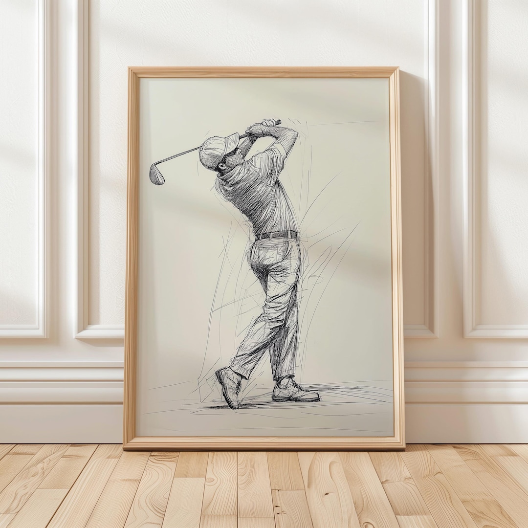 Minimalist Golfer Sketch Art Print | Golf Lover Wall Decor | Digital ...
