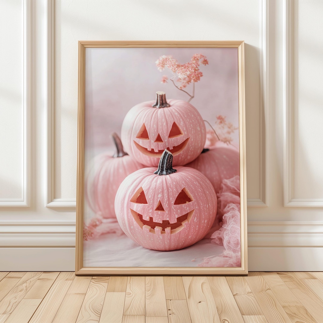 Pink Pumpkin Halloween Art Print | Cute Jack O Lantern Decor | Soft ...
