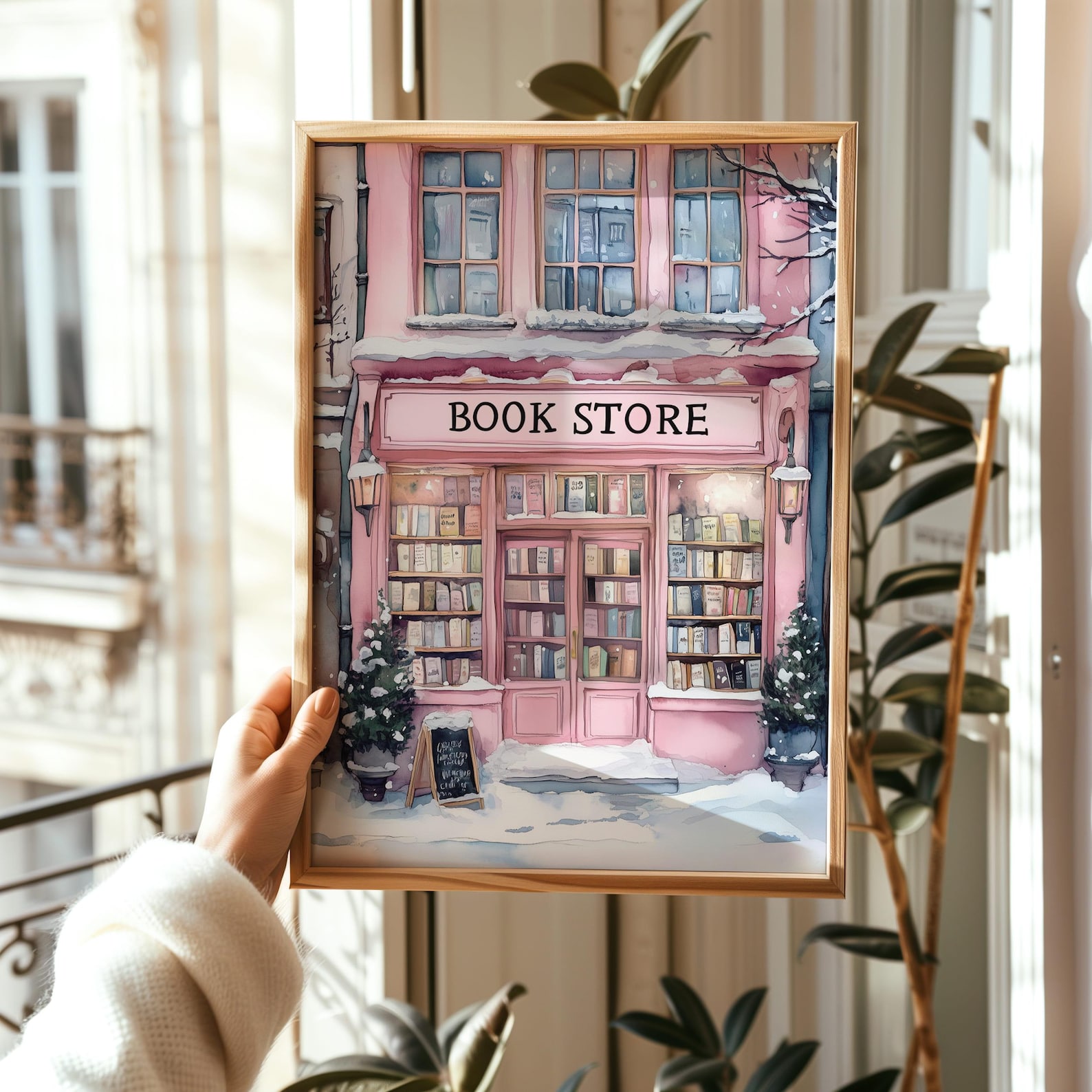 Winter Bookstore Art, Cozy Bookish Wall Art, Book Lover Printable ...