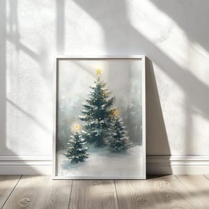 Christmas Tree Print, Winter Holiday Art, Snowy Christmas Decor ...