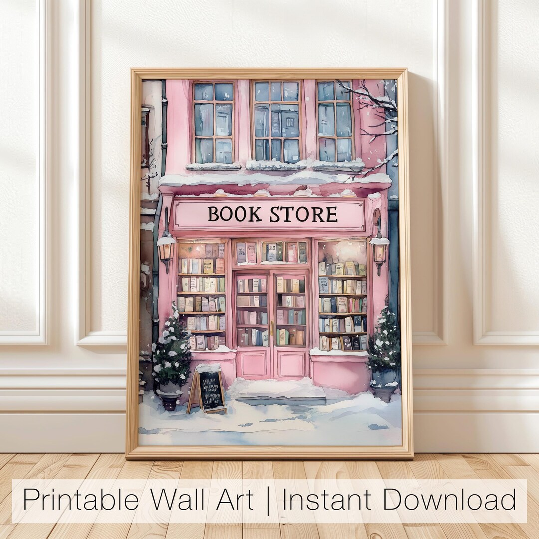 Winter Bookstore Art, Cozy Bookish Wall Art, Book Lover Printable ...