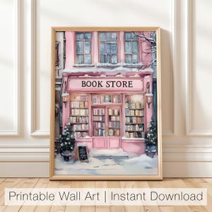 Winter Bookstore Art, Cozy Bookish Wall Art, Book Lover Printable ...