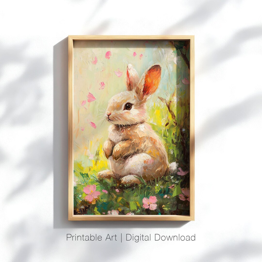 Spring Bunny Art Print, Cute Rabbit Printable, Animal Wall Decor ...