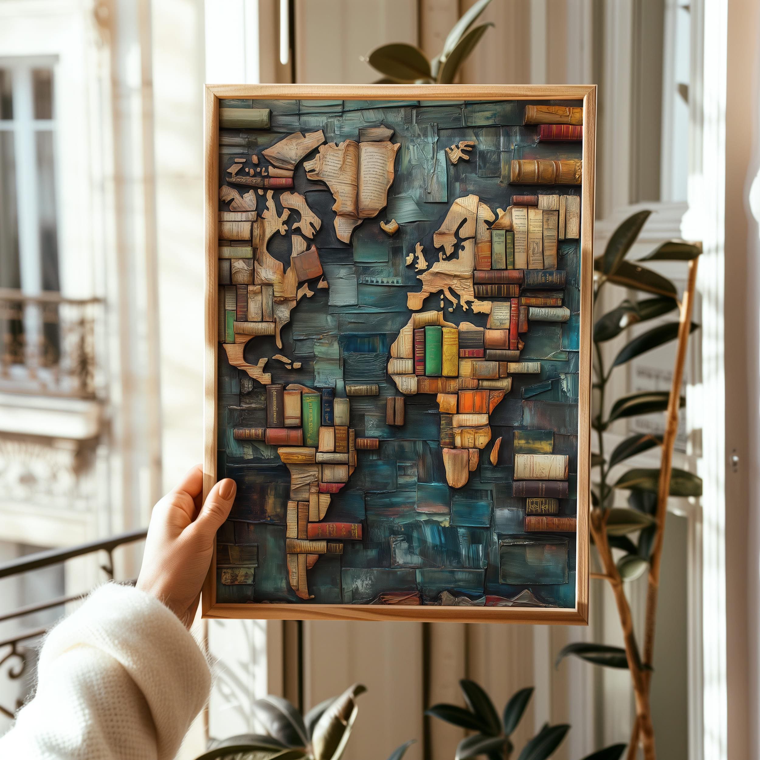 World Map Book Art Print | Literary Adventure Wall Decor | Book Lover ...