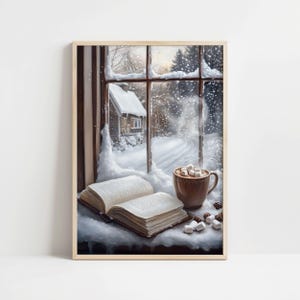 Winter Book Reading Art Print, Cozy Reading Nook Wall Art, Winter ...