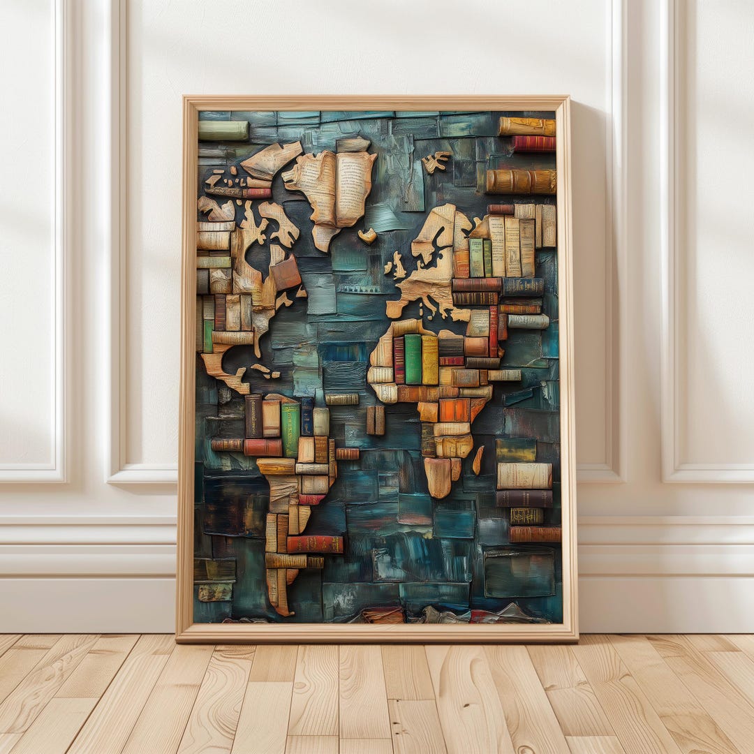World Map Book Art Print | Literary Adventure Wall Decor | Book Lover ...