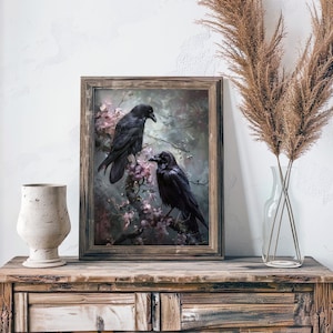 Victorian Gothic Raven Art Print | Dark Floral Art | Two Ravens on ...