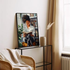 Black Woman Art Print | Reading Art | African American Book Lover Wall ...