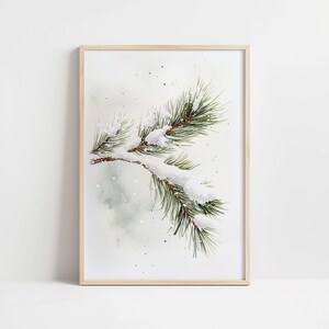 Snowy Pine Branch Winter Wall Art, Minimalist Christmas Printable ...