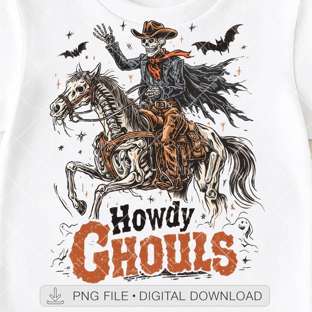 Howdy Ghouls PNG, Halloween Cowboy Skeleton, Western Ghost Rider ...