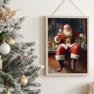 Funny Santa Claus Drinking Art, Christmas Wall Art, Holiday Bar Cart ...