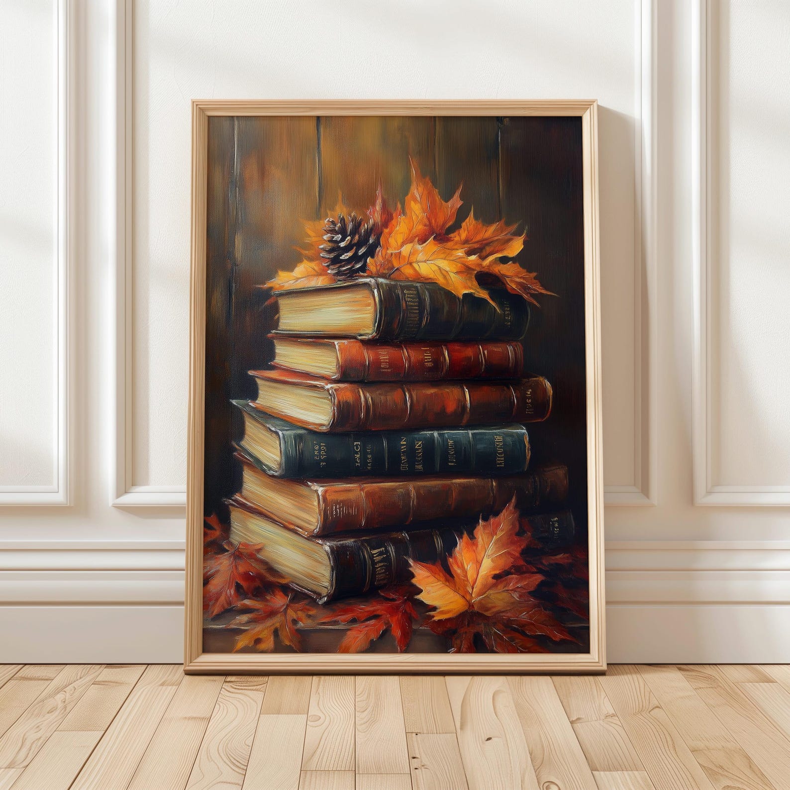 Vintage Autumn Book Stack Art Print | Cozy Fall Reading Nook Decor ...