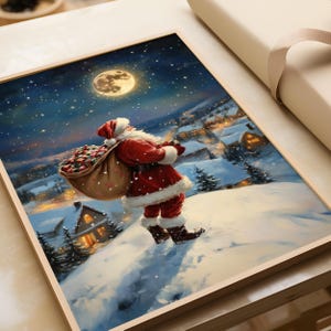 Santa Claus Wall Art, Christmas Night With Full Moon, Santa With Gifts ...