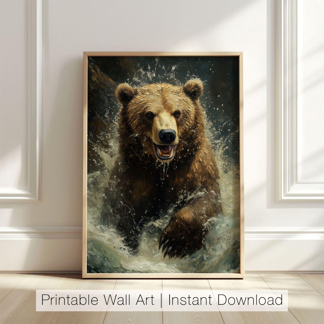 Bear Wall Art, Wildlife Nature Print, Brown Bear Print, Animal Art ...