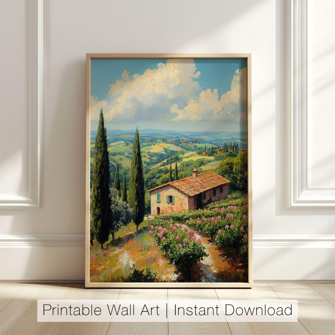 Tuscan Countryside Art Print, Italian Villa Landscape Art, Rustic Home ...