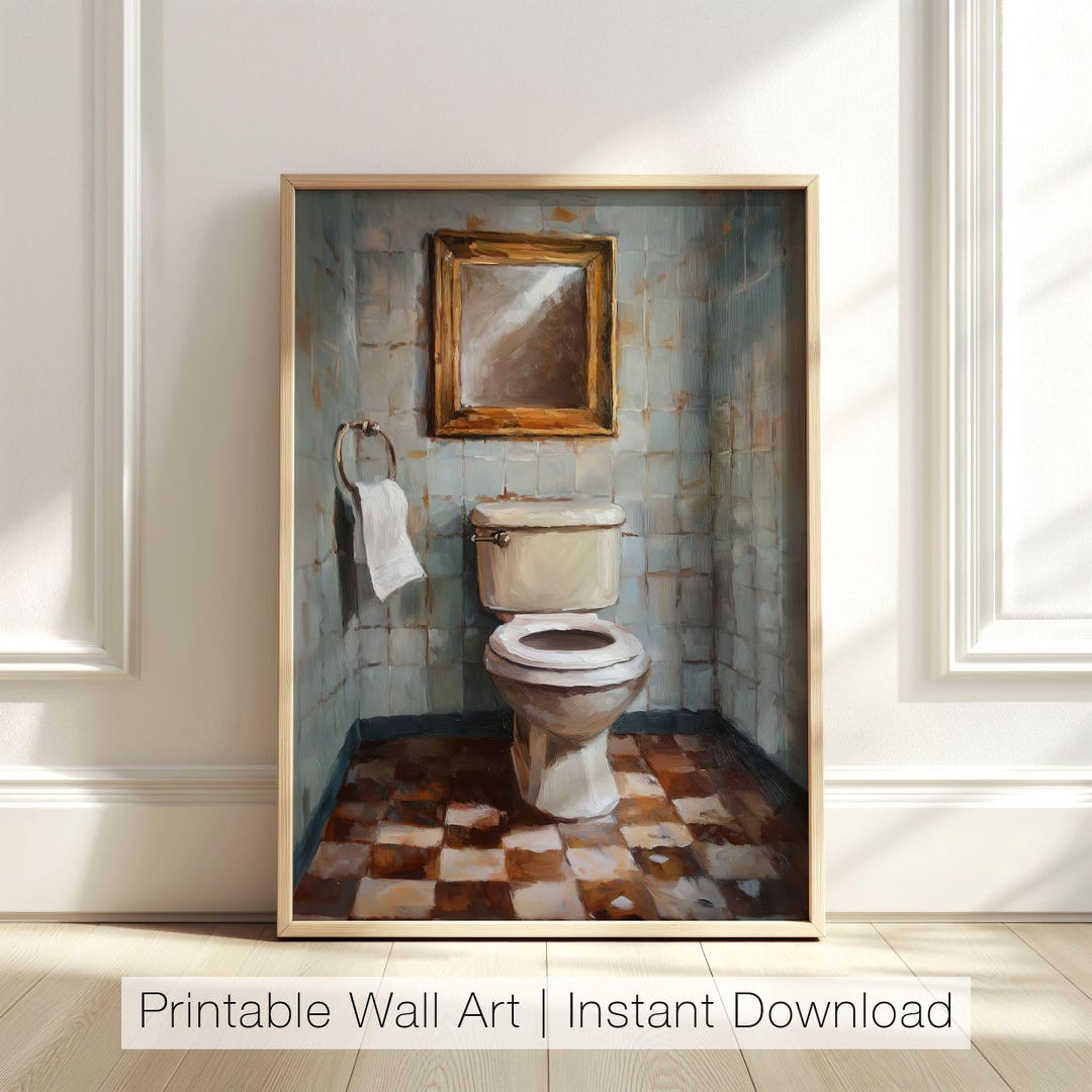 Vintage Bathroom Wall Art, Rustic Toilet Print, Retro Bathroom Decor ...