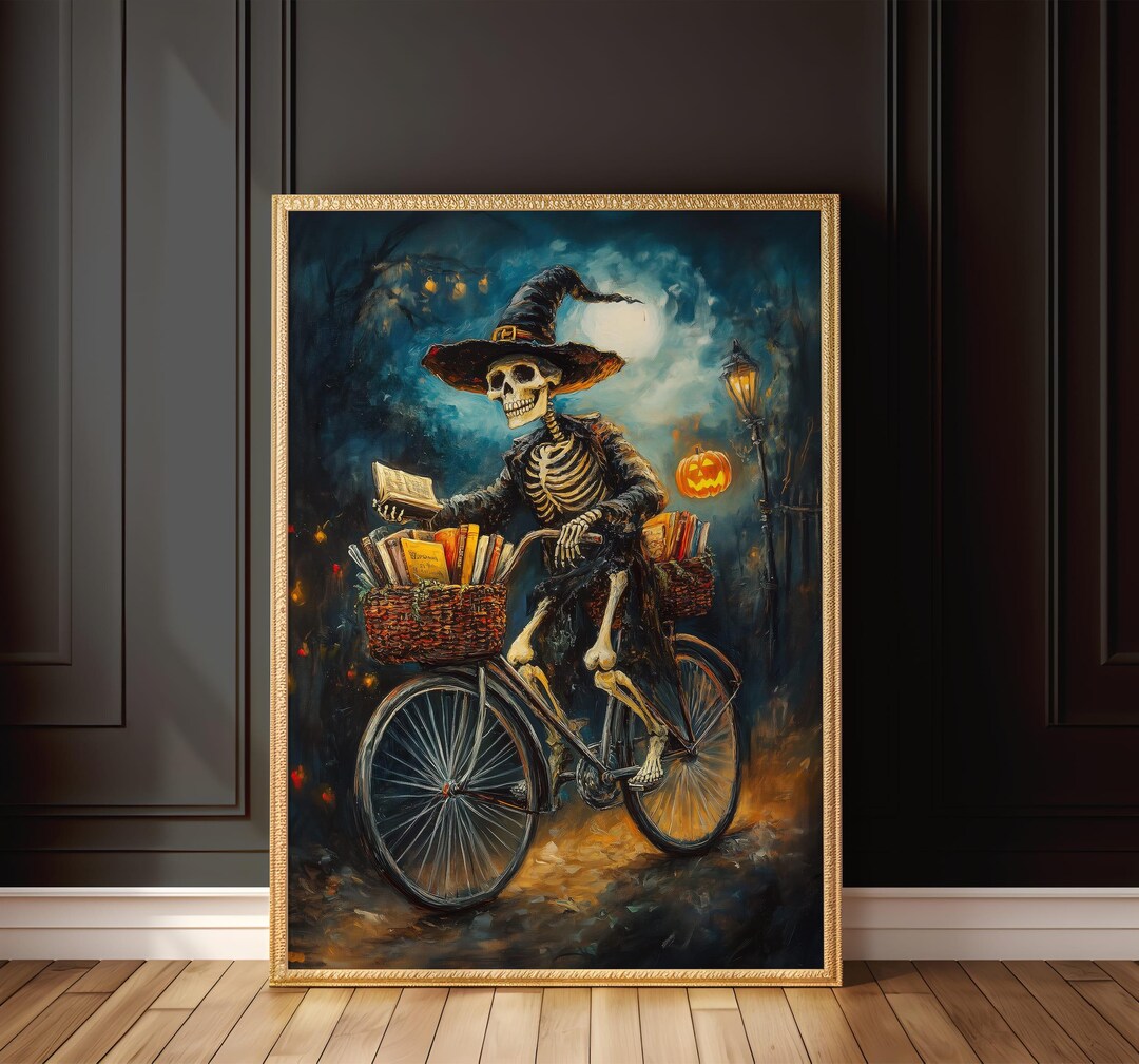 Halloween Skeleton With Books Art Print | Spooky Witch Decor ...