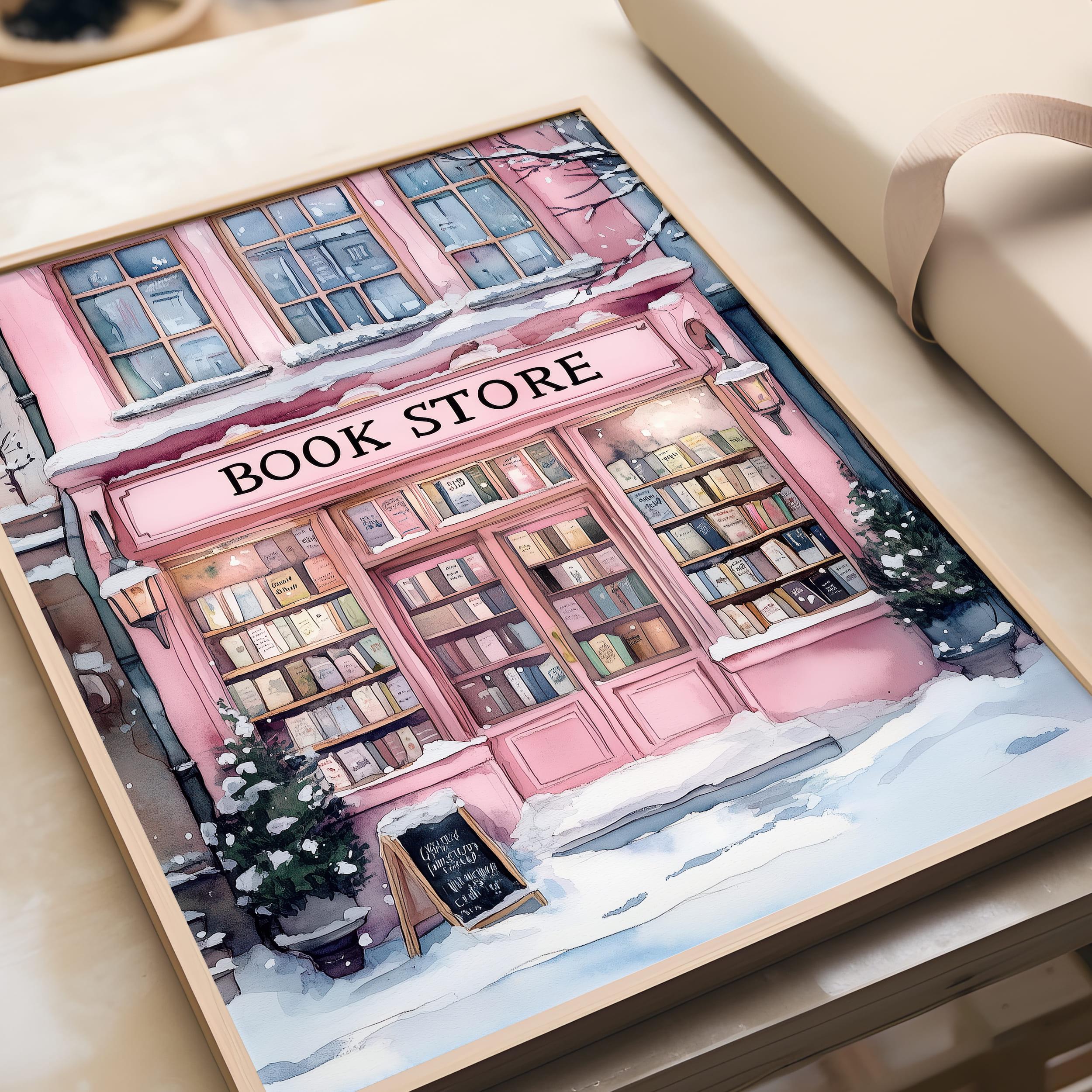 Winter Bookstore Art, Cozy Bookish Wall Art, Book Lover Printable ...
