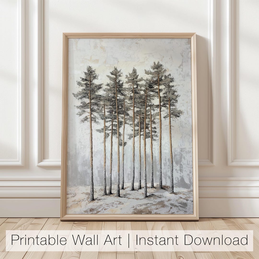 Winter Pine Trees Wall Art, Minimalist Forest Print, Abstract Landscape ...