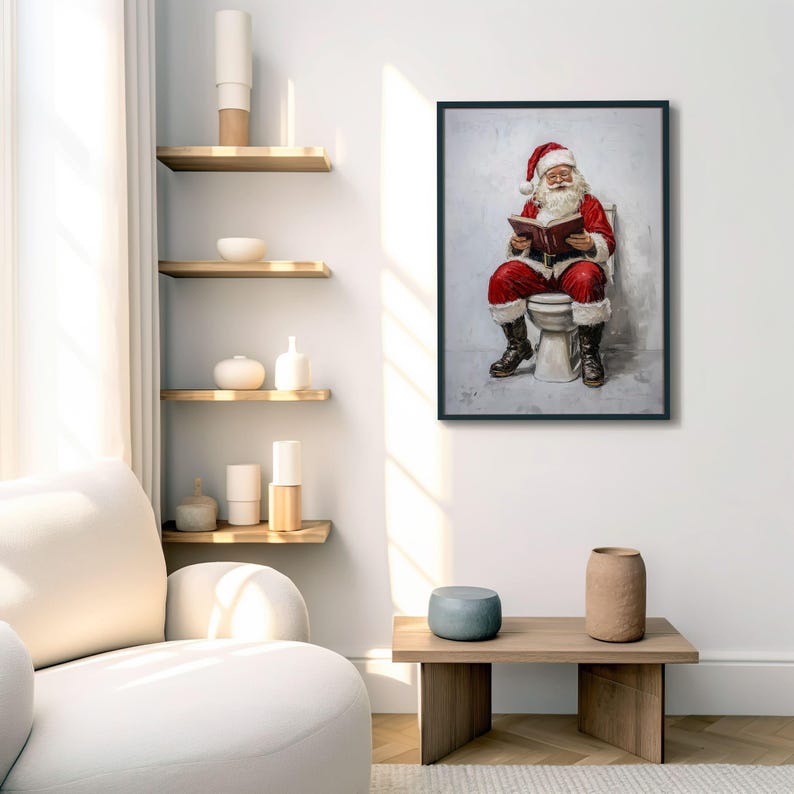Funny Santa Bathroom Art, Humorous Christmas Printable, Santa Claus ...