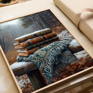 Winter Book Lover Art Print, Reading Nook Wall Art, Vintage Books in ...
