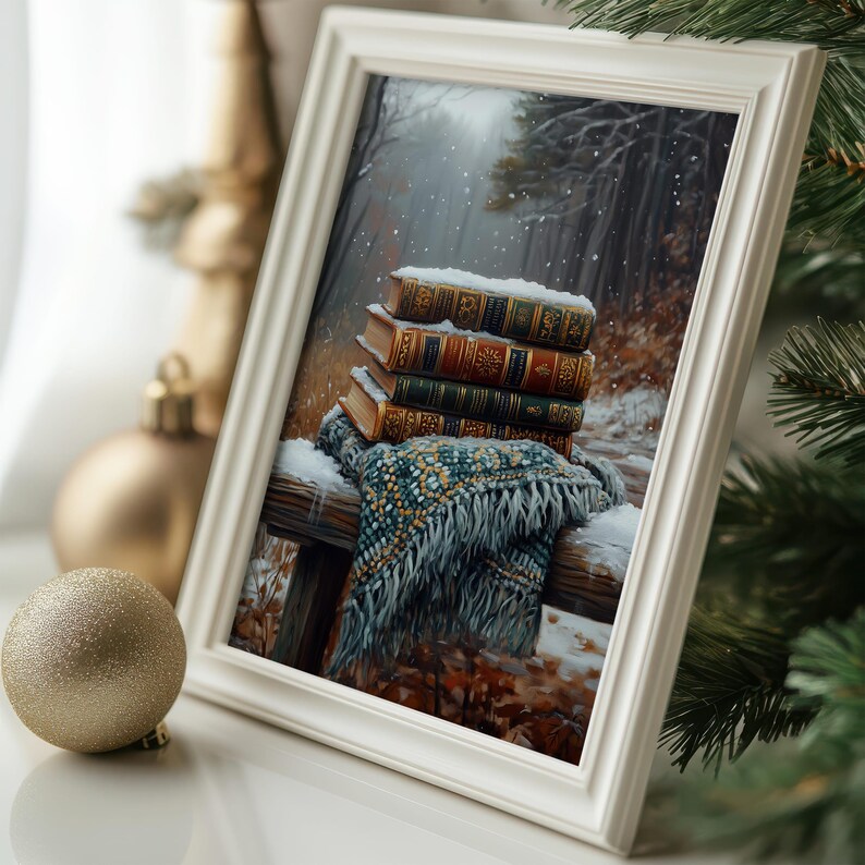Winter Book Lover Art Print, Reading Nook Wall Art, Vintage Books in ...