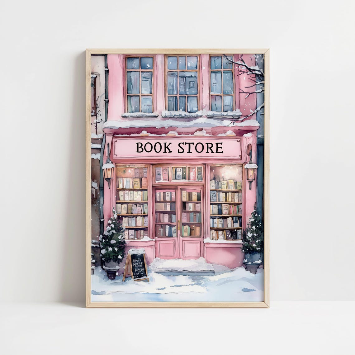 Winter Bookstore Art, Cozy Bookish Wall Art, Book Lover Printable ...