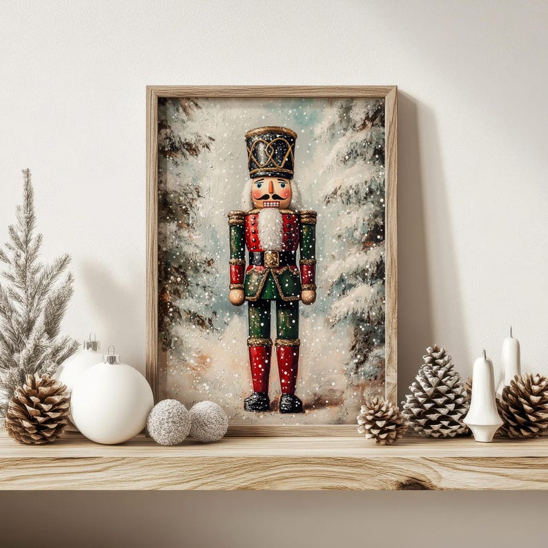Nutcracker Christmas Art Print, Vintage Holiday Decor, Winter Printable ...