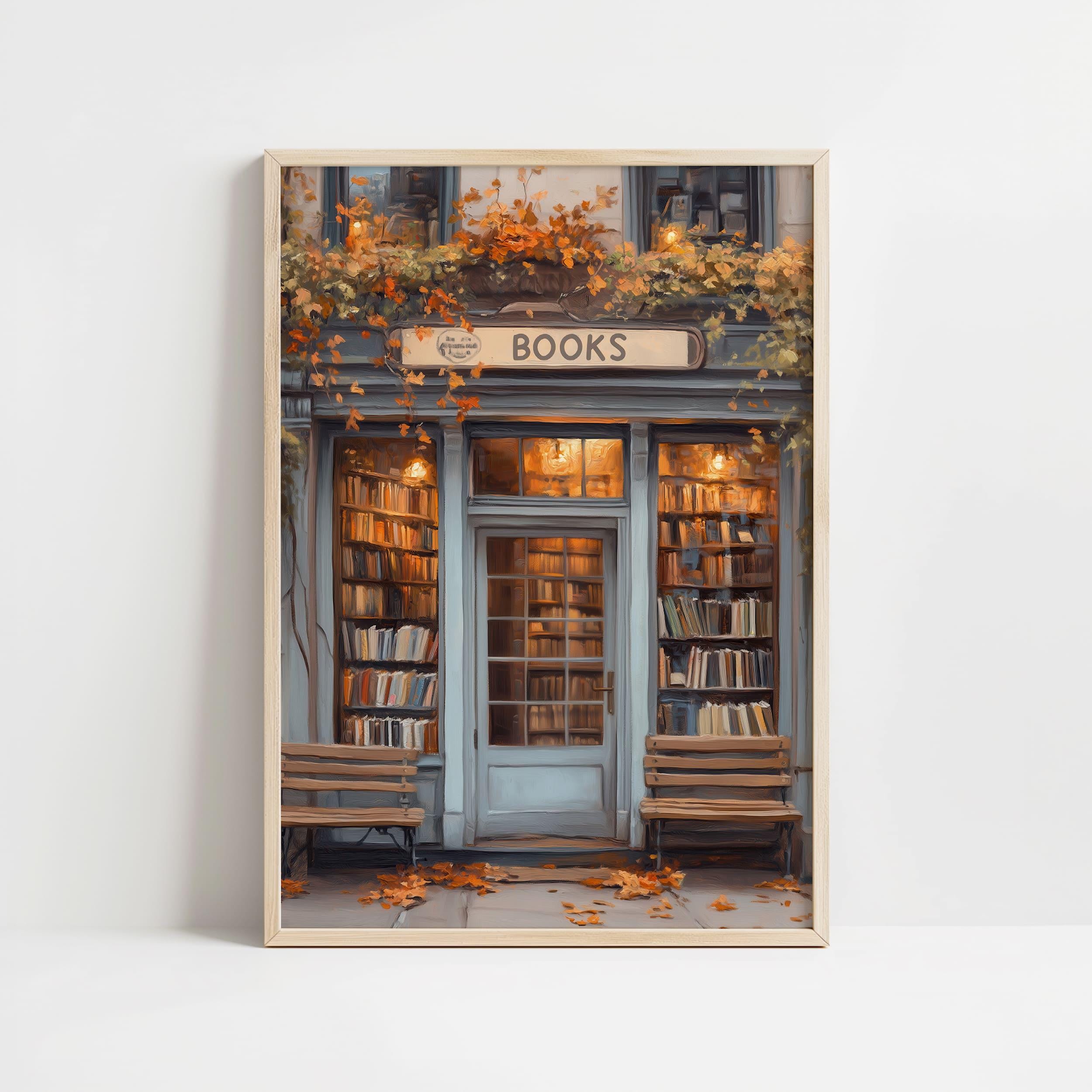 Autumn Bookshop Art Print | Cozy Fall Bookstore Wall Decor | Book Lover ...