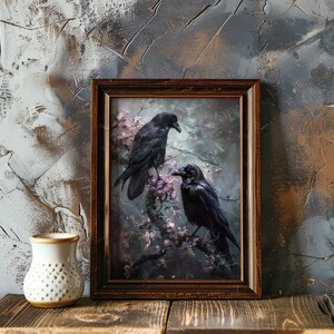 Victorian Gothic Raven Art Print | Dark Floral Art | Two Ravens on ...