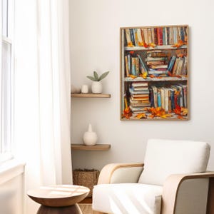 Autumn Bookshelf Art Print | Cozy Fall Library Decor | Vintage Book ...