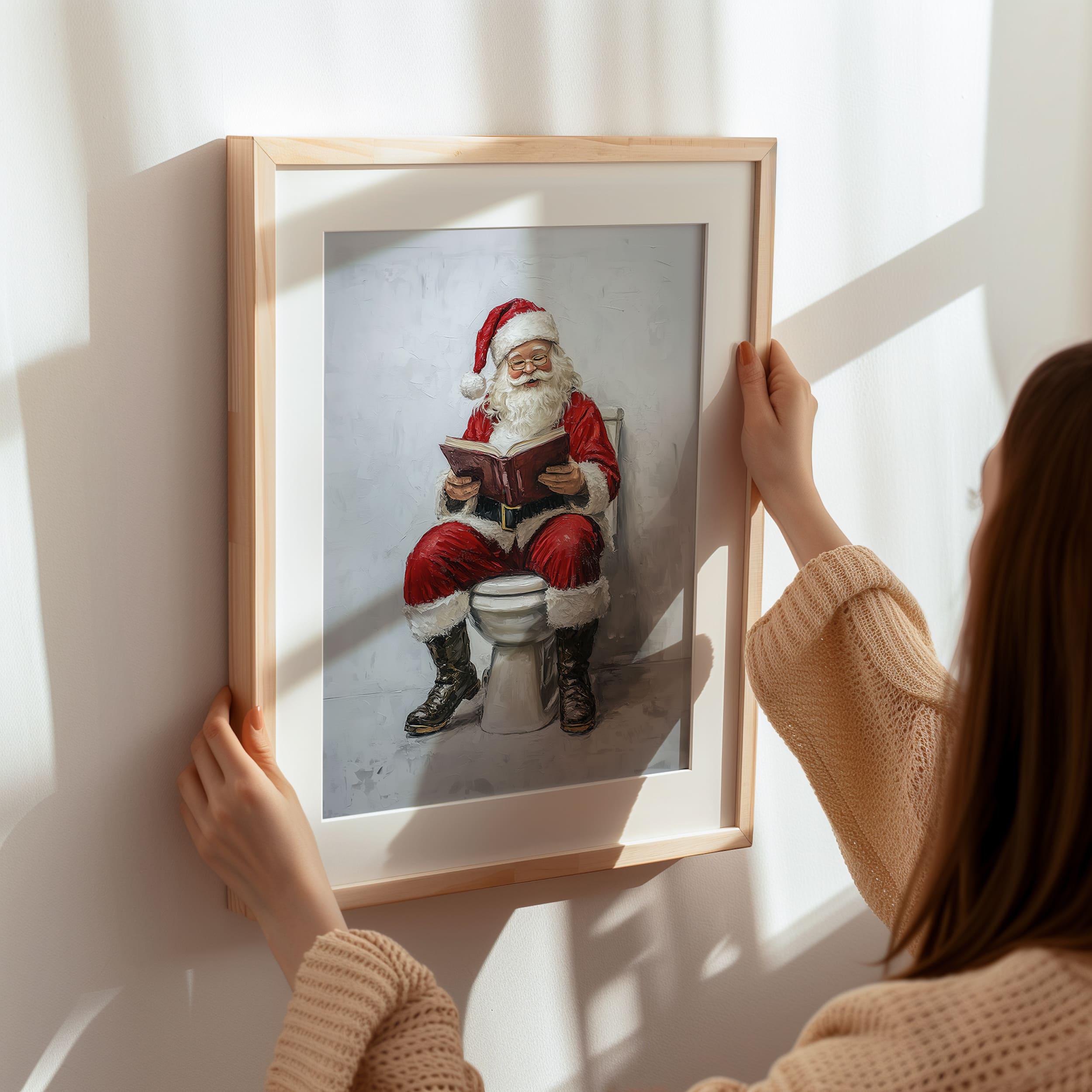 Funny Santa Bathroom Art, Humorous Christmas Printable, Santa Claus ...