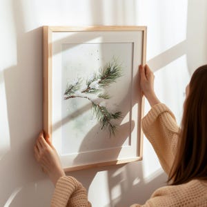 Snowy Pine Branch Winter Wall Art, Minimalist Christmas Printable ...