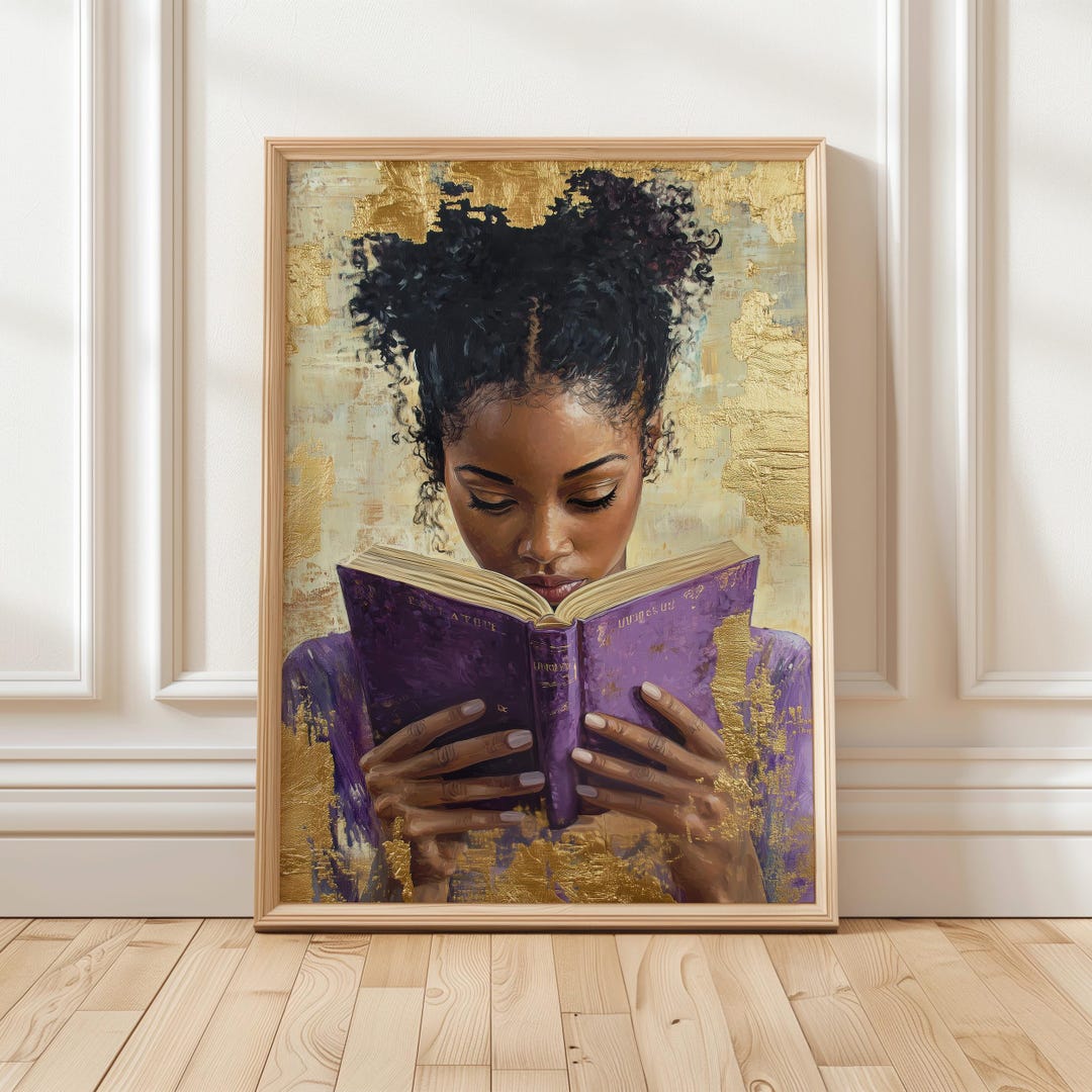African American Art Print | Bookish Wall Art | Black Girl Digital Art | Woman Reading | Book ...