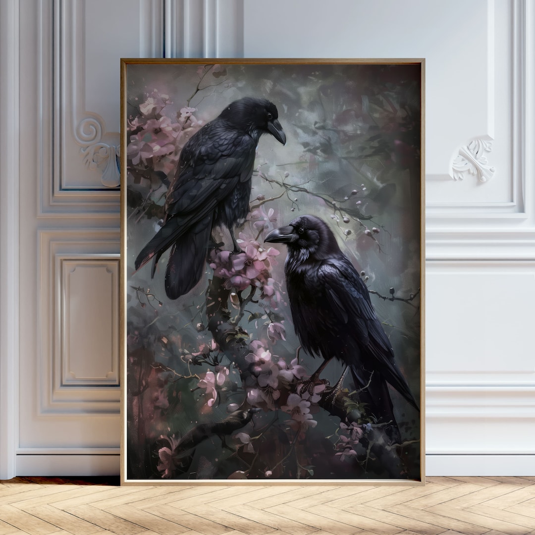 Victorian Gothic Raven Art Print | Dark Floral Art | Two Ravens on ...