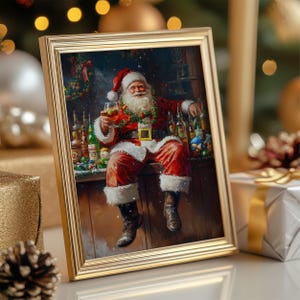 Funny Santa Claus Drinking Art, Christmas Wall Art, Holiday Bar Cart ...